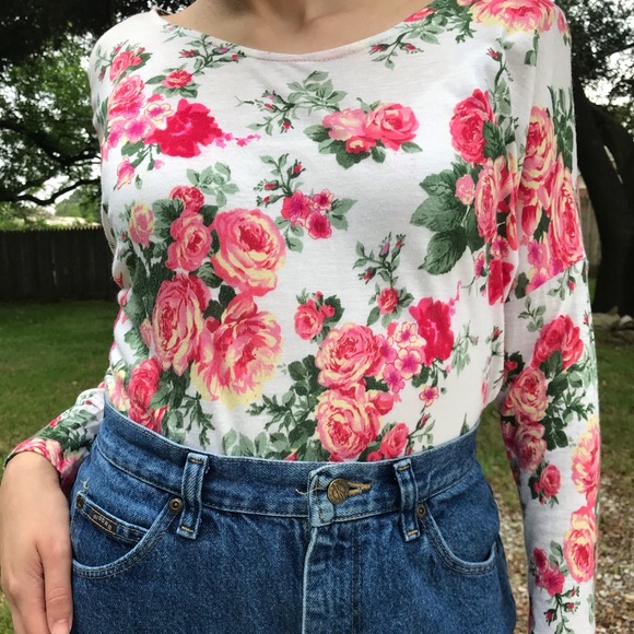 Papaya | Tops | Papaya White Floral Long Sleeve Lace Back M | Poshmark